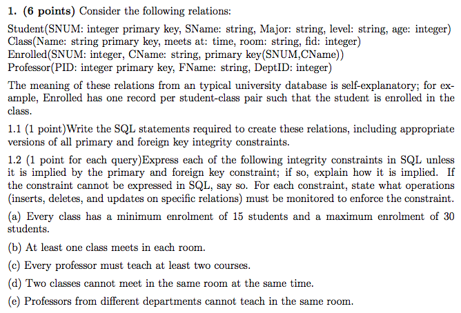 Solved 1. (6 points) Consider the following relations: | Chegg.com