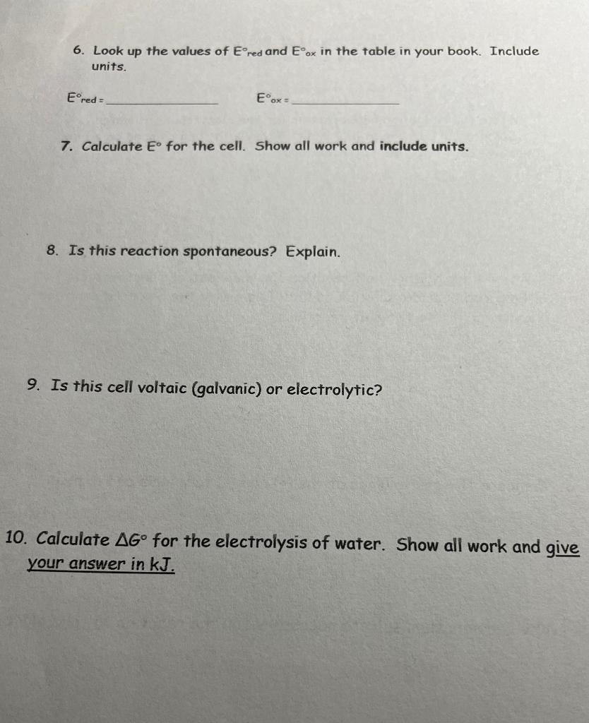 Solved Electrolysis of Water Post lab questions Chem 1412 | Chegg.com