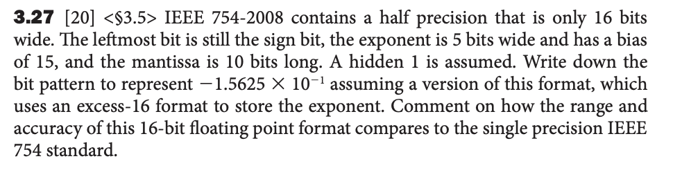 Solved a 3.27 [20] IEEE 754-2008 contains a half | Chegg.com
