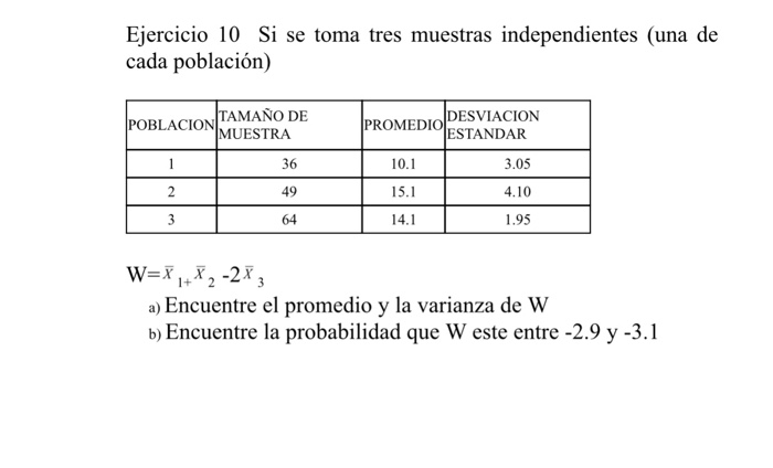Ejercicio 10 Si se toma tres muestras independientes | Chegg.com