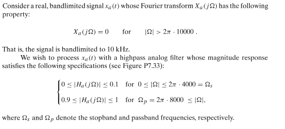 Solved Consider a real, bandlimited signal xa(t) whose | Chegg.com