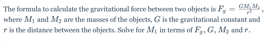 Solved = GMM p2 The formula to calculate the gravitational | Chegg.com