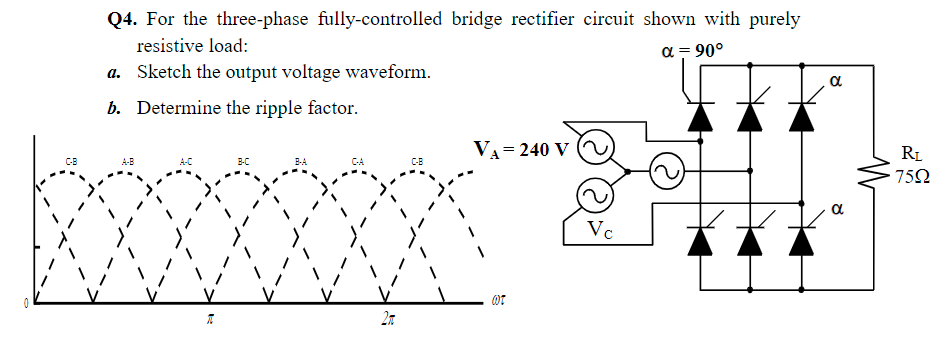 Solved Q4. For the three-phase fully-controlled bridge | Chegg.com