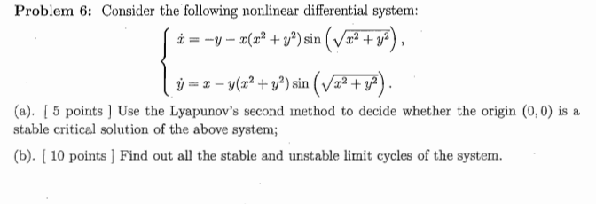 Solved Problem 6: Consider the following nonlinear | Chegg.com