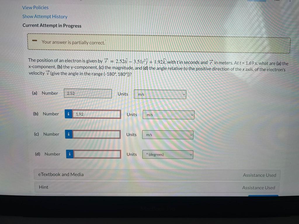 Solved The position of an electron is given by | Chegg.com