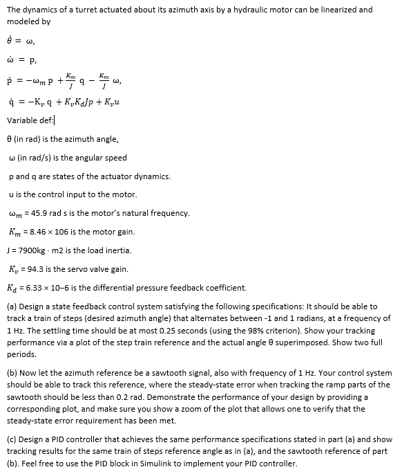 Solved The dynamics of a turret actuated about its azimuth | Chegg.com