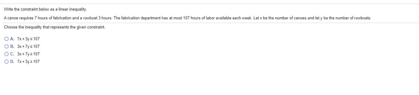 Solved Write the constraint below as a linear inequality A | Chegg.com