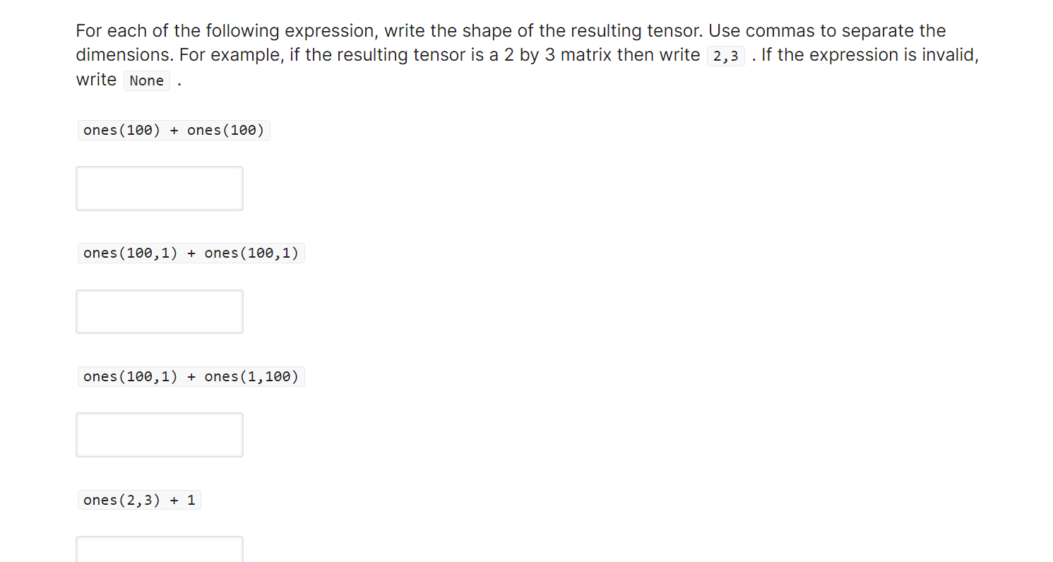 Solved For each of the following expression, write the shape | Chegg.com