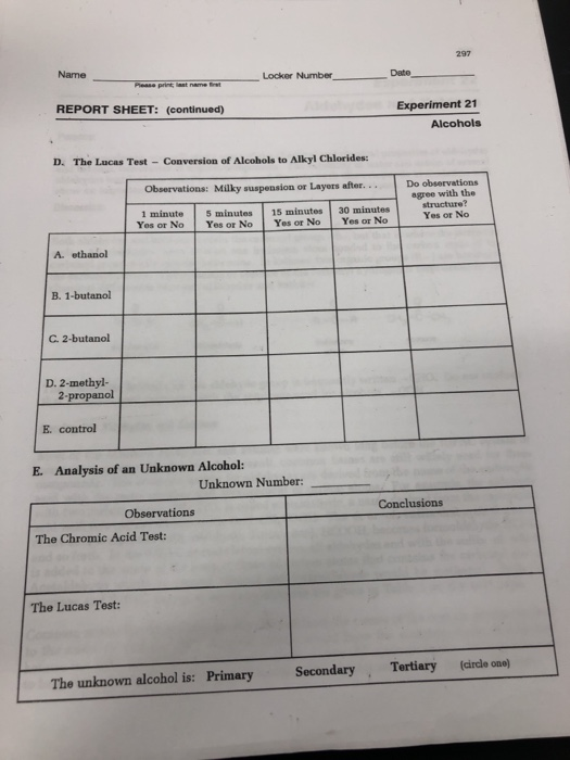 Solved 297 Name Locker Number REPORT SHEET: (continued | Chegg.com