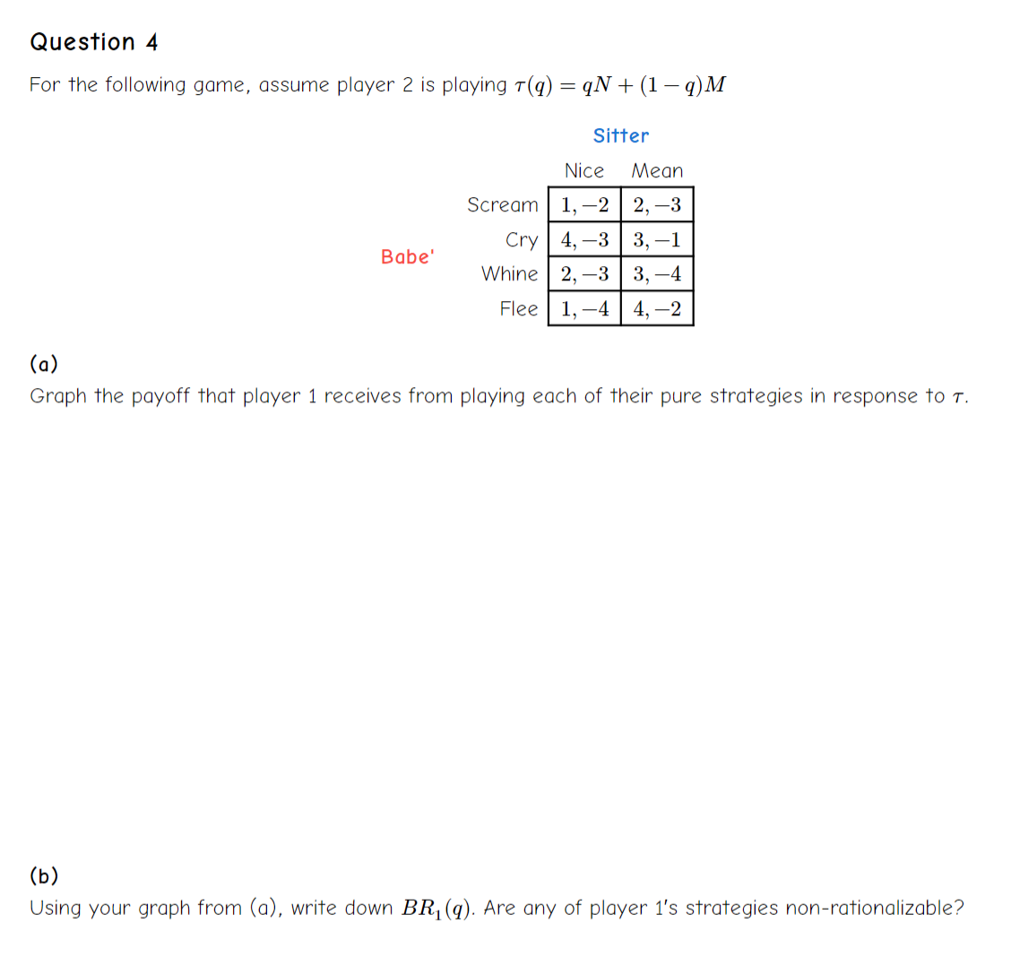 Solved Question 4For the following game, assume player 2 ﻿is | Chegg.com