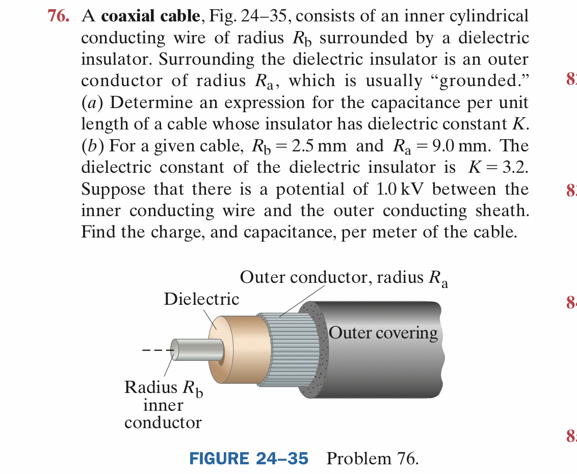 76. A coaxial cable, Fig. 24-35, consists of an inner | Chegg.com