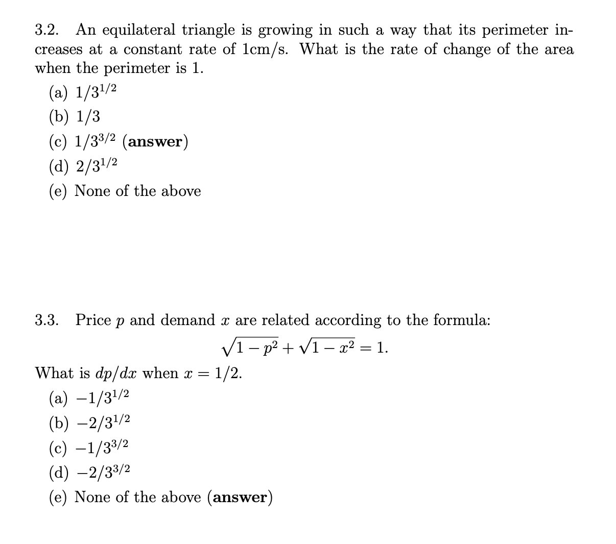 Solved 3.2. An equilateral triangle is growing in such a way | Chegg.com
