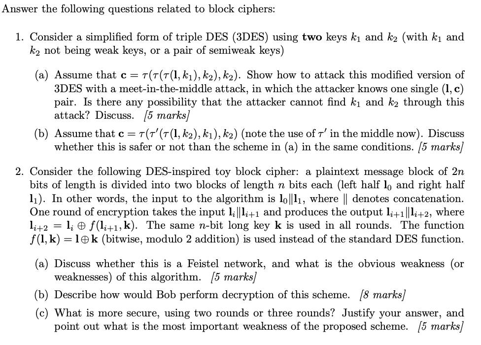 Solved i am not sure how to do this question regarding DES | Chegg.com