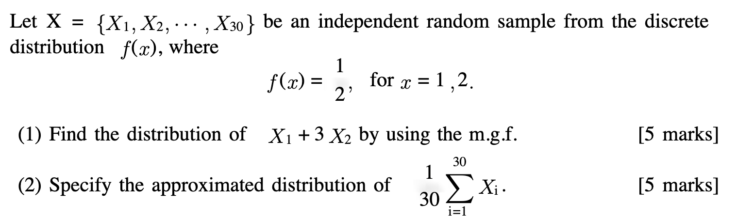 Solved Let X={X1,X2,⋯,X30} be an independent random sample | Chegg.com