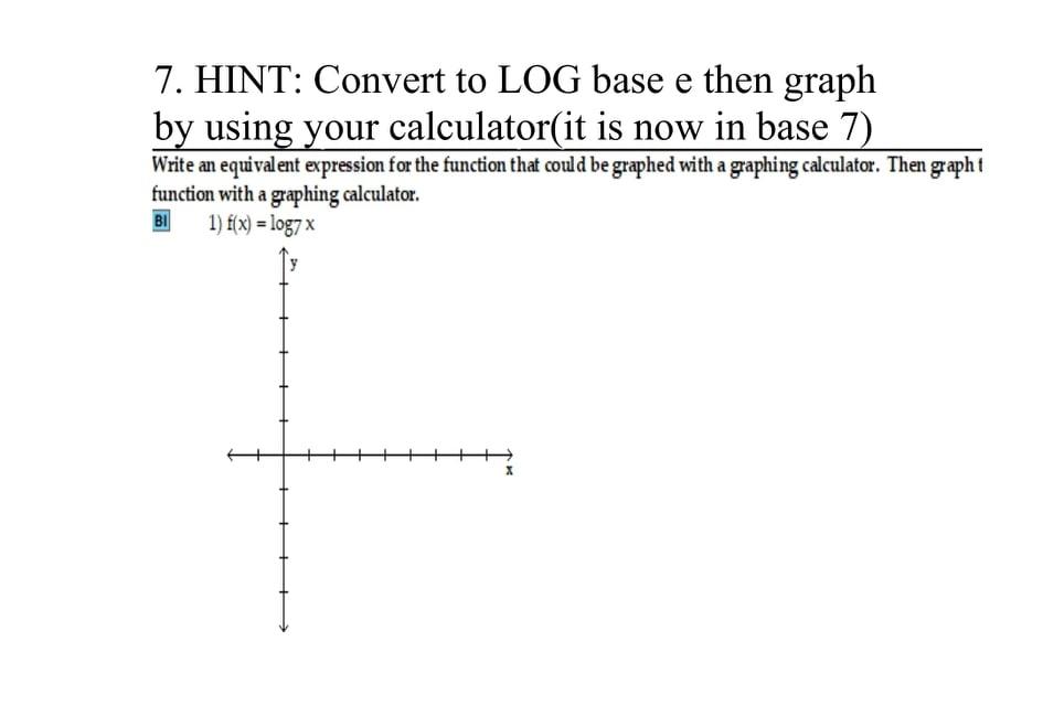 Solved e 7. HINT: Convert to LOG base e then graph by using | Chegg.com