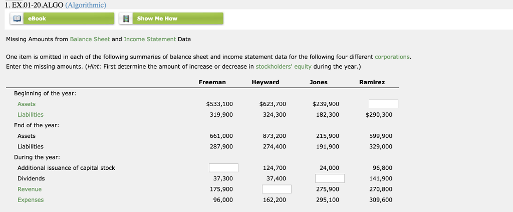 Solved 1. EX.01-20.ALGO (Algorithmic) eBook Show Me How | Chegg.com