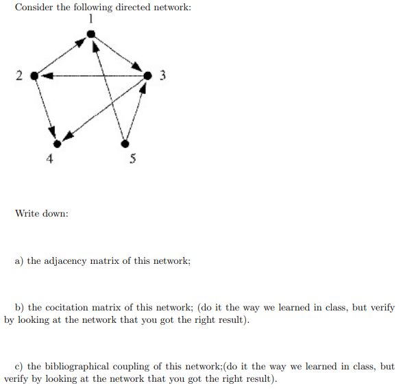 Solved Consider the following directed network: Write down: | Chegg.com