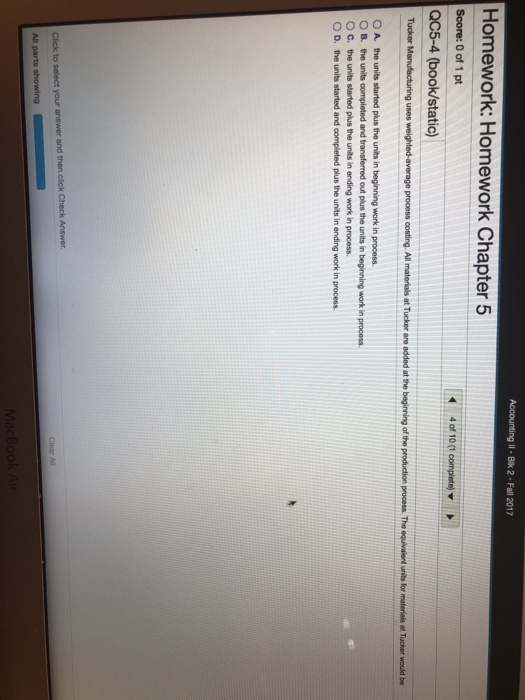 Solved Homework: Homework Chapter 5 O C. the units started | Chegg.com