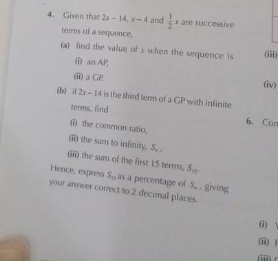 Solved x 4. Given that 2x-14, x-4 and are successive terms | Chegg.com