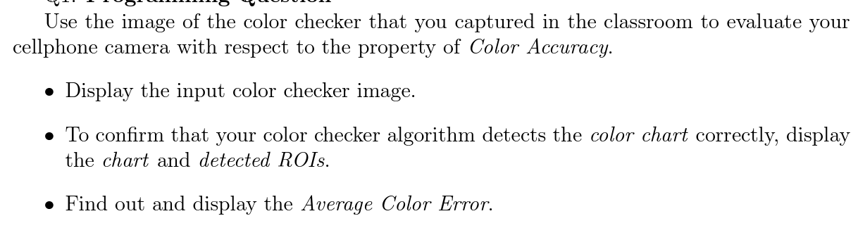 Solved Use the image of the color checker that you captured | Chegg.com