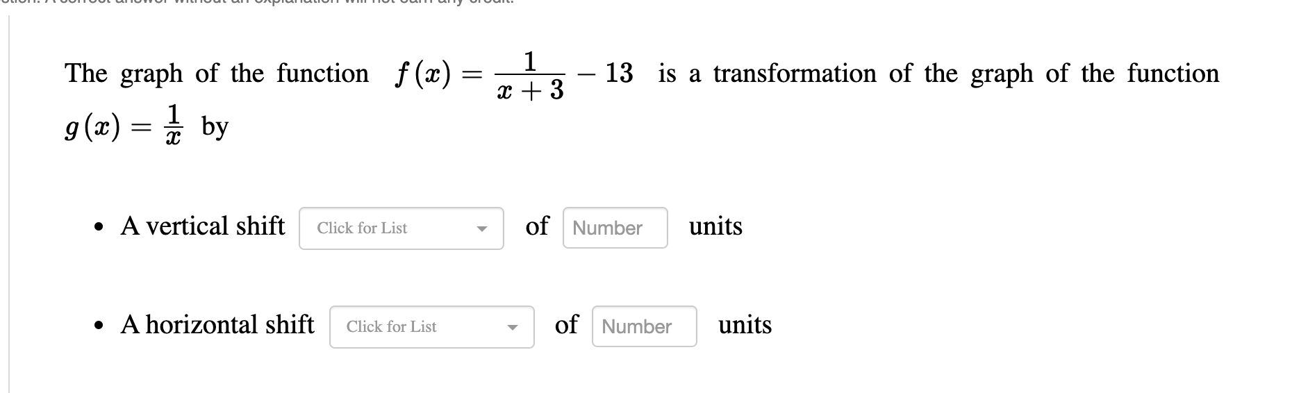 Solved 1 - 13 is a transformation of the graph of the | Chegg.com