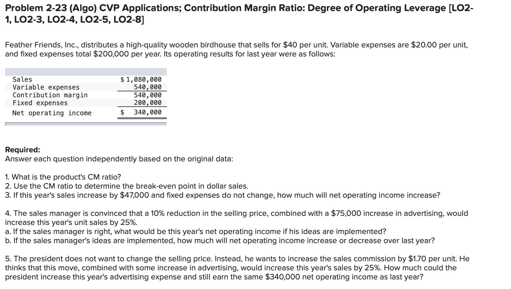 Solved Problem 2-23 (Algo) CVP Applications; Contribution | Chegg.com