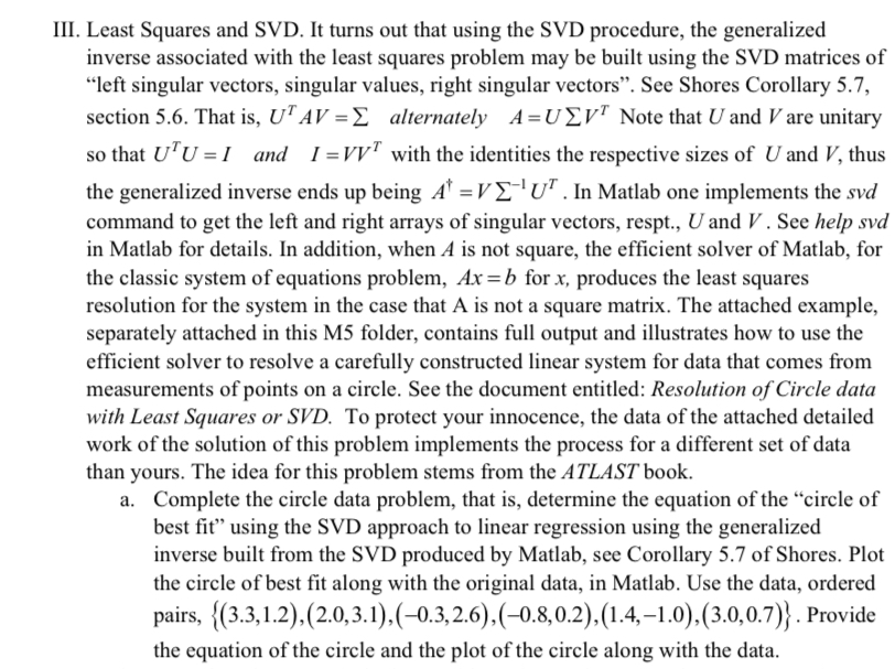 Solved III. Least Squares and SVD. It turns out that using | Chegg.com