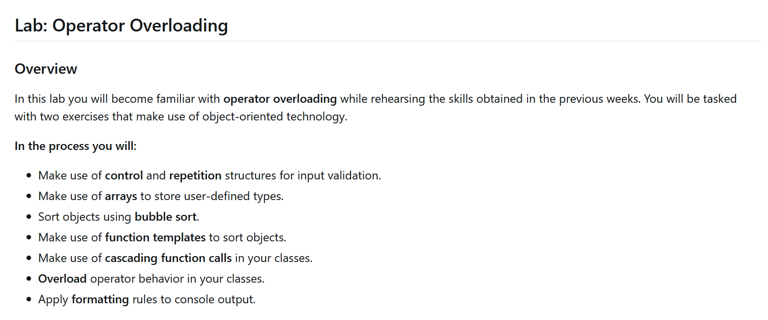 Solved Lab: Operator Overloading Overview In this lab you | Chegg.com