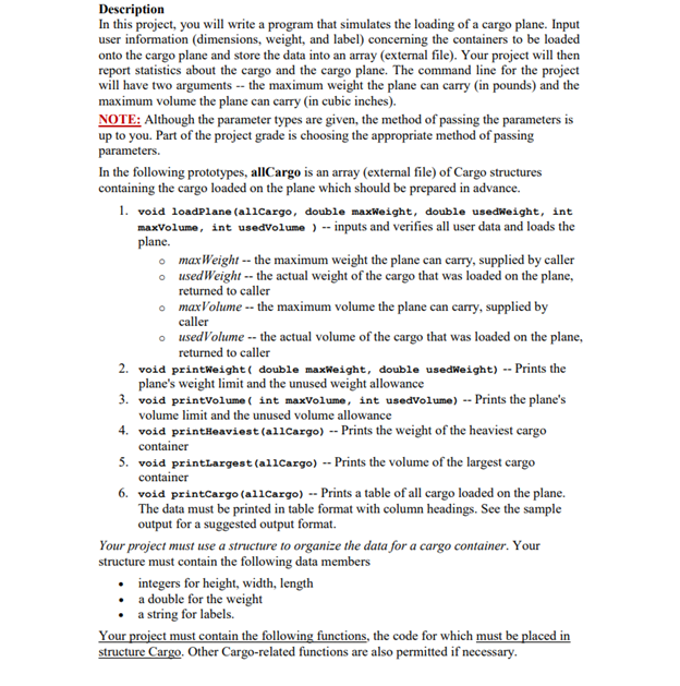 Solved Description In this project, you will write a program | Chegg.com