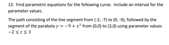 Solved 13Find parametric equations for the following curve. | Chegg.com