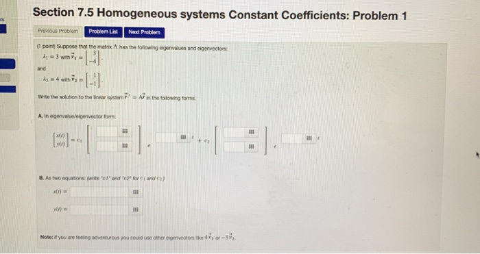 Solved Section 7.5 Homogeneous systems Constant | Chegg.com