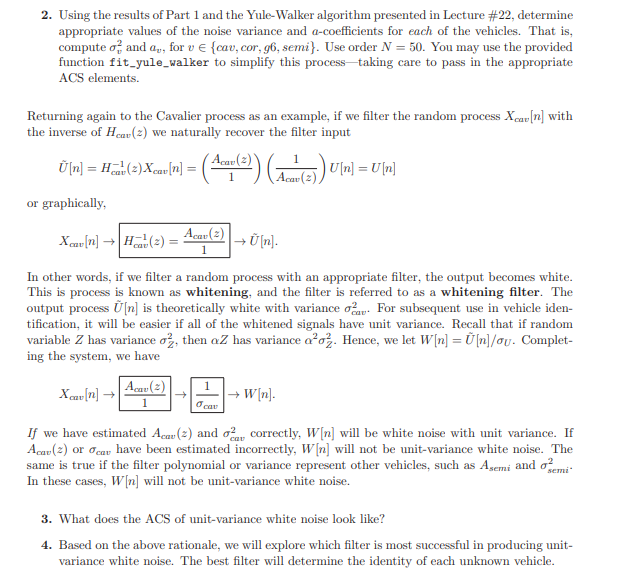 2. Using the results of Part 1 and the Yule-Walker | Chegg.com