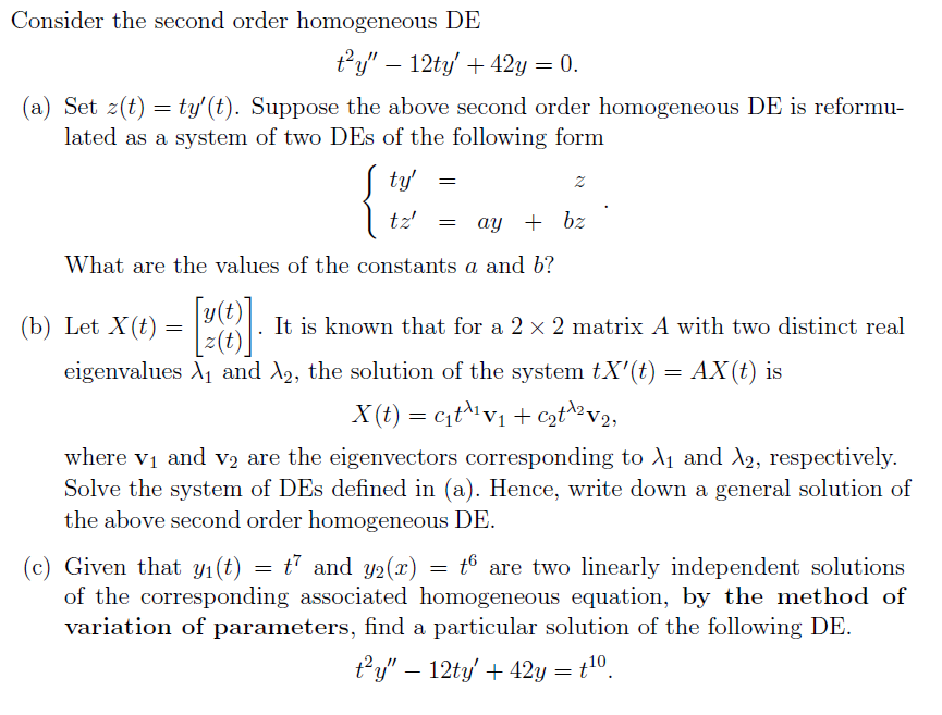 Solved Consider the second order homogeneous DE | Chegg.com