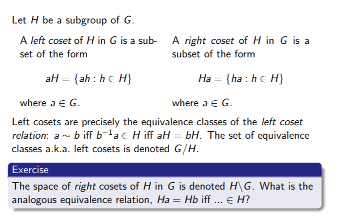 Solved Let H be a subgroup of G. A left coset of H in G is a | Chegg.com