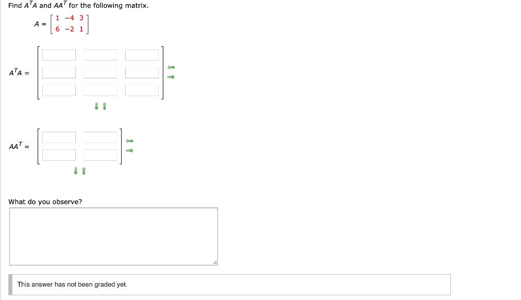 Solved Find ATA and AA for the following matrix. -4 3 -2 - [ | Chegg.com