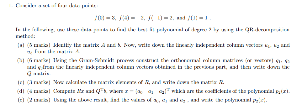 Solved 1. Consider a set of four data points: | Chegg.com