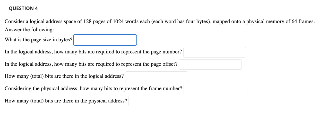 Solved Consider a logical address space of 128 pages of 1024 | Chegg.com
