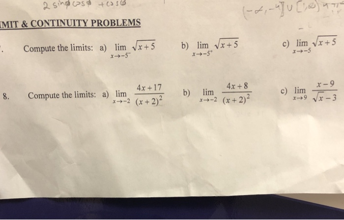 Solved MIT & CONTINUITY PROBLEMS c) lim vx+5 Compute the | Chegg.com