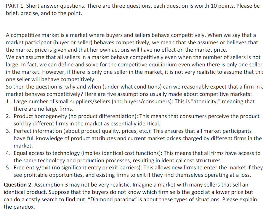 Solved PART 1. Short answer questions. There are three | Chegg.com