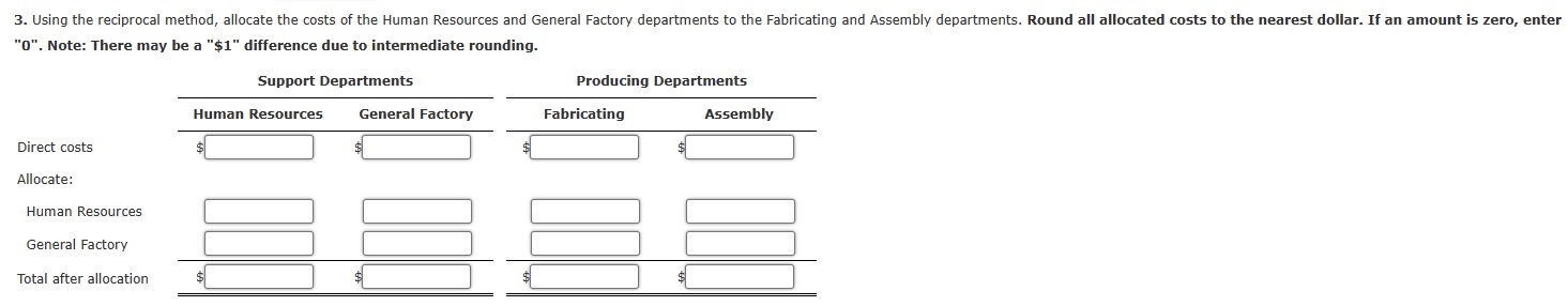 Solved Reciprocal Method Of Support Department Cost 0418