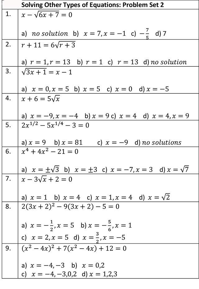 Solved Solving Other Types of Equations: Problem Set 2 X-V6x | Chegg.com