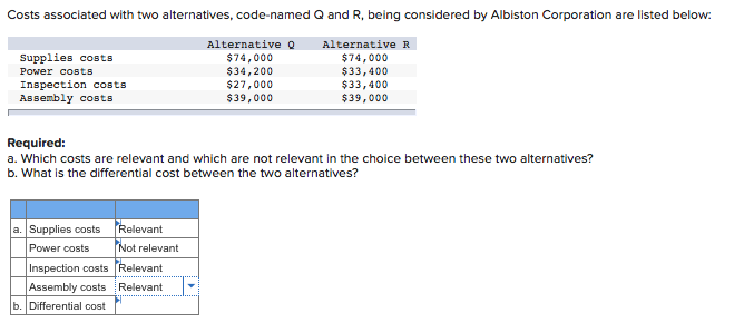 Solved Costs associated with two alternatives, code-named Q | Chegg.com