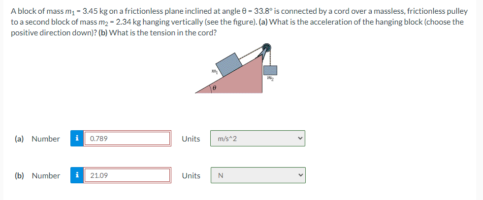 Solved A block of mass m1 = 3.45 kg on a frictionless plane | Chegg.com