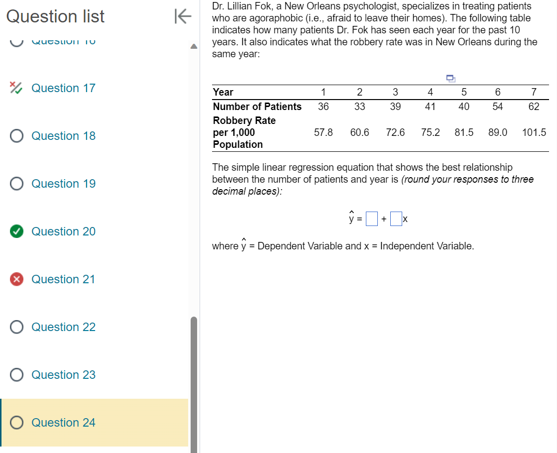 Solved Question list Yuestivil iv Question 17 Question 18 | Chegg.com