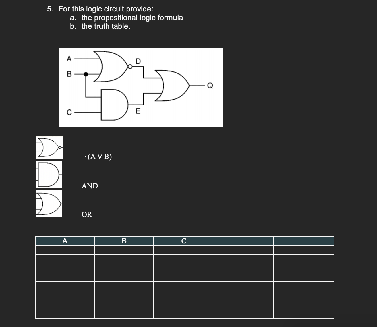 Solved 5 For This Logic Circuit Provide A The