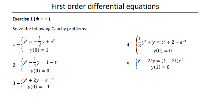 Solved First order differential equationsExercise | Chegg.com