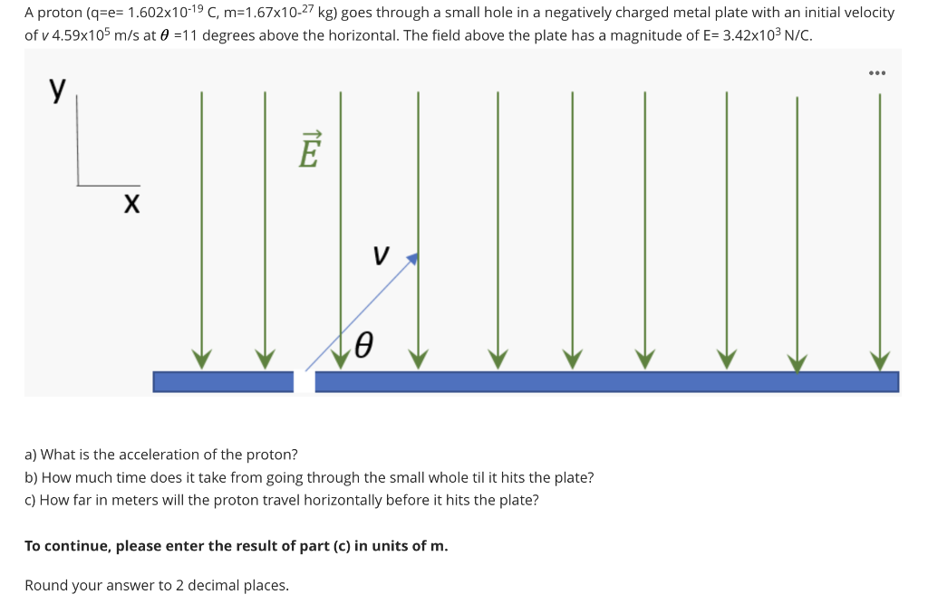 Solved A proton ( q=e=1.602×10−19C,m=1.67×10−27 kg ) goes | Chegg.com