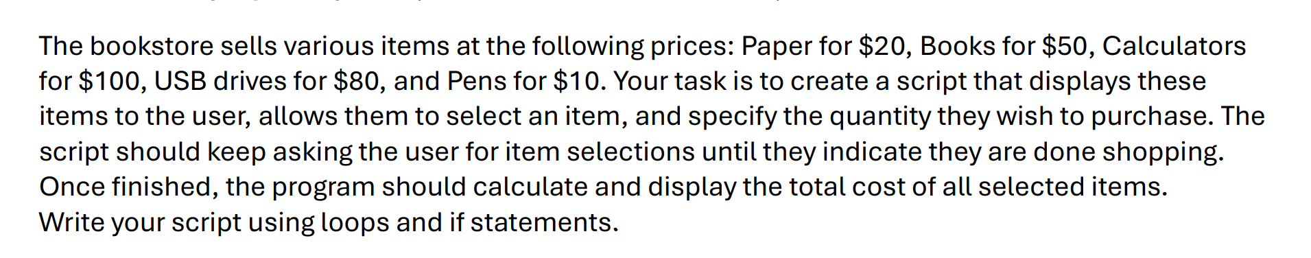 Solved The bookstore sells various items at the following | Chegg.com