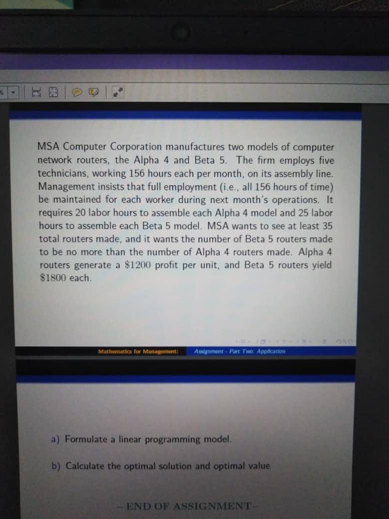 Solved MSA Computer Corporation manufactures two models of | Chegg.com
