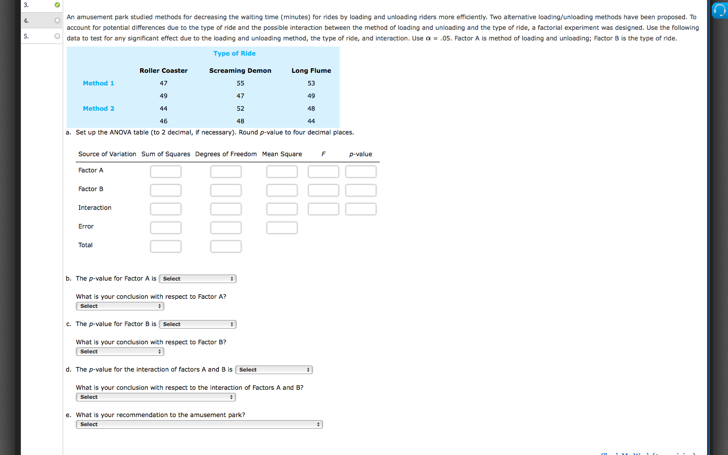 Solved 3. o oo An amusement park studied methods for | Chegg.com